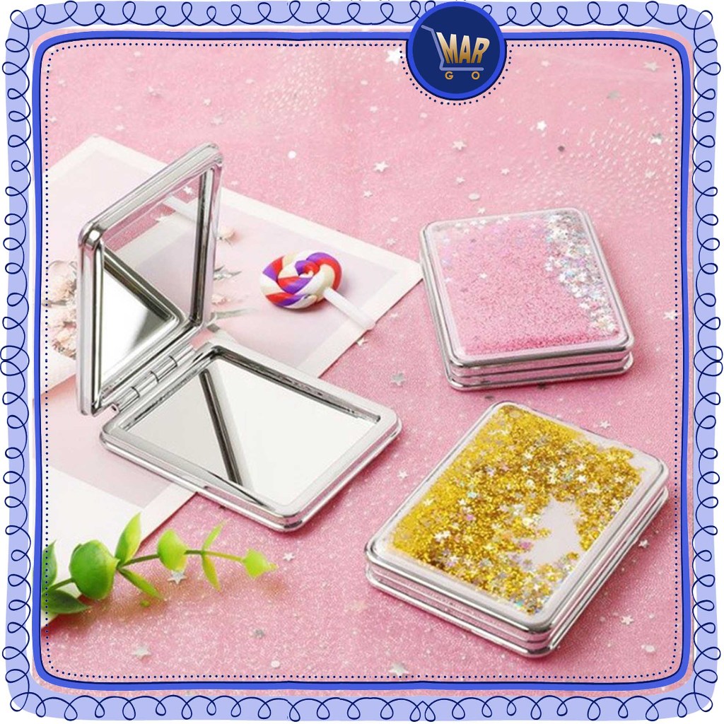 Folding Glass Pocket Mirror Makeup Double Slide Small Mini Box Make Up ...