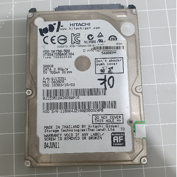 Laptop Hard Disk 500GB SATA Hitachi Internal HDD Second Sentinel 100% ...