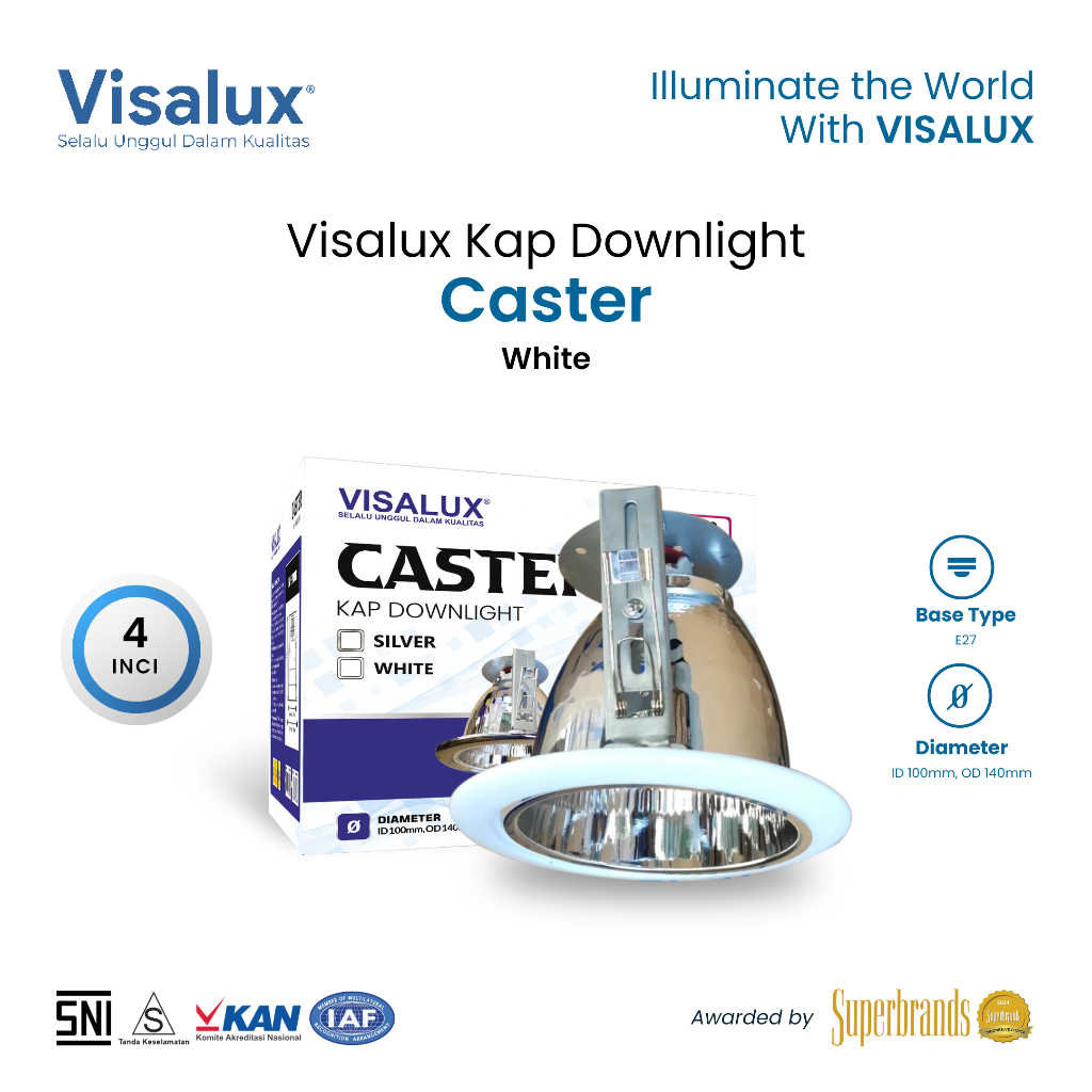 Visalux Lampshade Downlight Fitting E27 Caster 4 Inch - White (CTR ...
