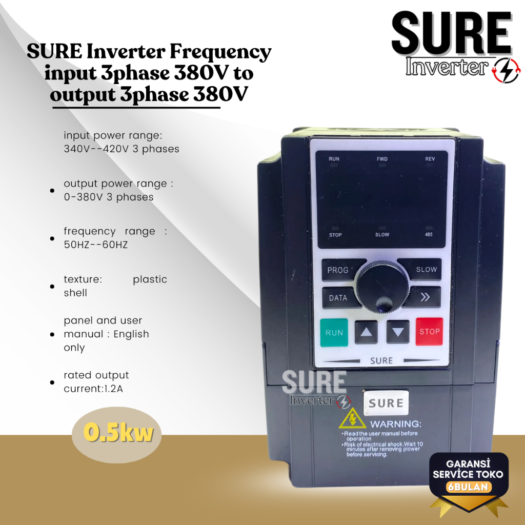 Inverter Frequency SURE 0.5KW 380V 3PHASE Input TO 3PHASE 380V Output ...