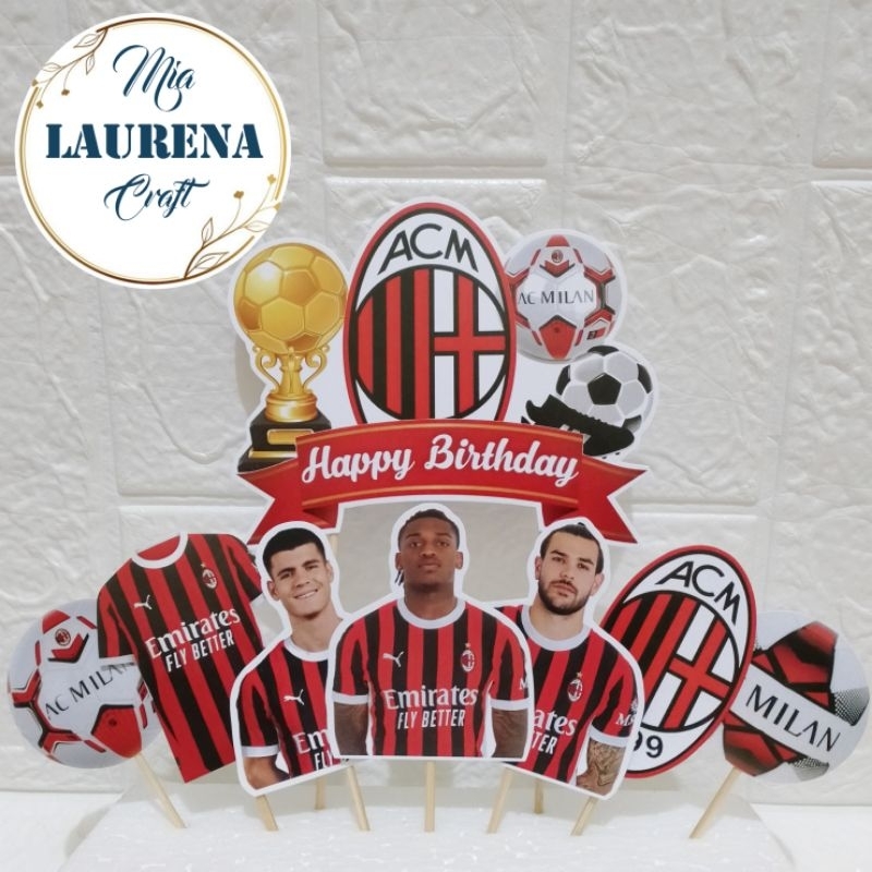 Birthday cake topper, birthday cake decoration, ac milan ball theme ...