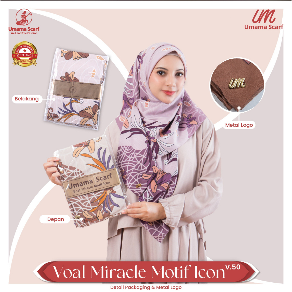Package contains 10 Rectangular Hijabs Voal Miracle Metal Motif Umama ...