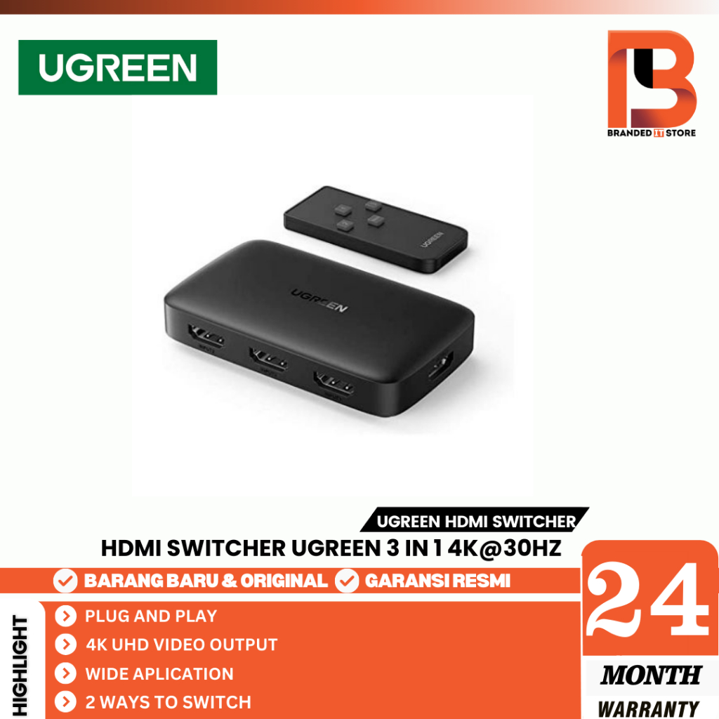 UGREEN HDMI Switch 3 In 1 Out Switcher Splitter 4K 30Hz HD Resolution 3D Display - 80125 ...