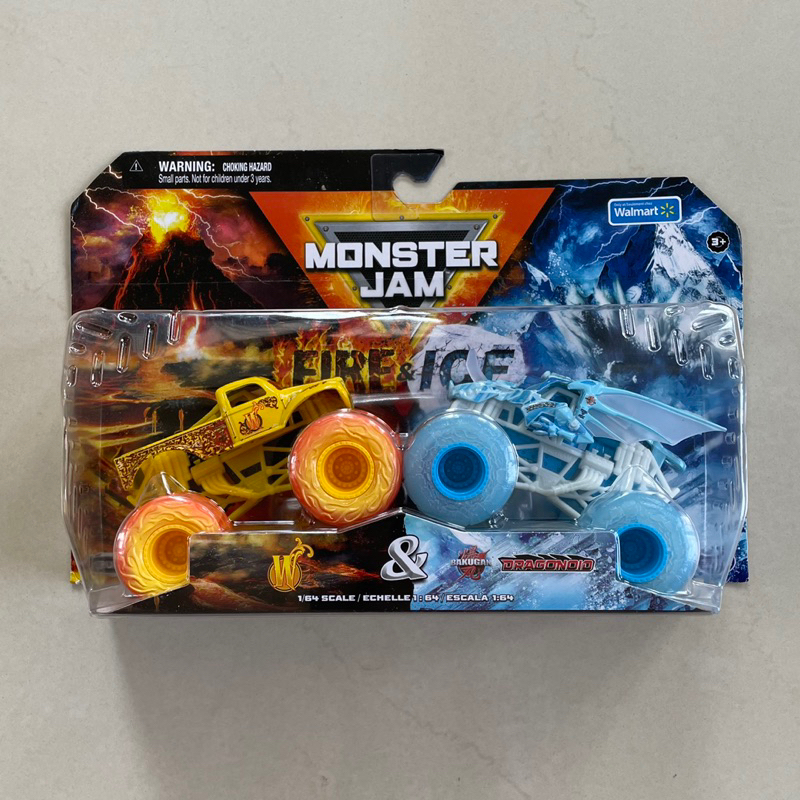 Monster Jam Fire and Ice W & Raw Dragonoid vs Doubles Spin Master Truck ...