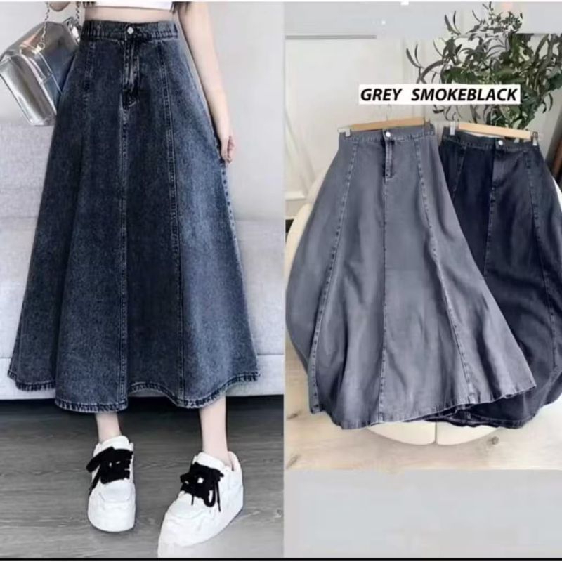 Jisso premium mayung jeans skirt for women A-line 7/8 umbrella model ...