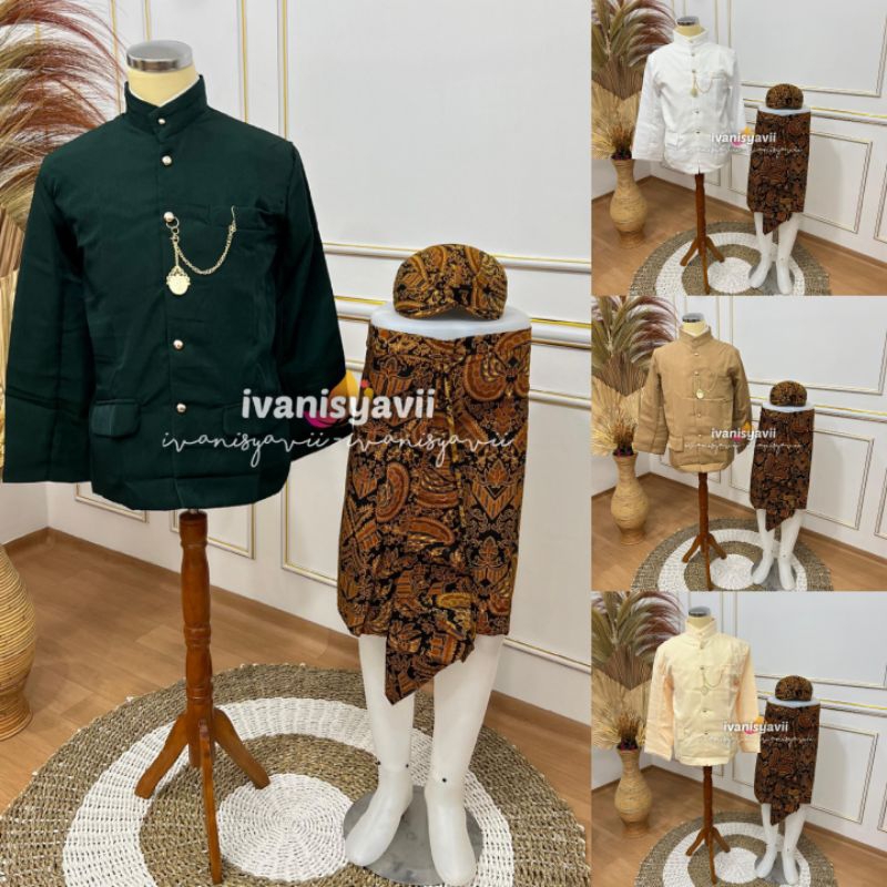 (1set, Boys) Sundanese Traditional Clothing / Beskap + Jarik + Blangkon ...