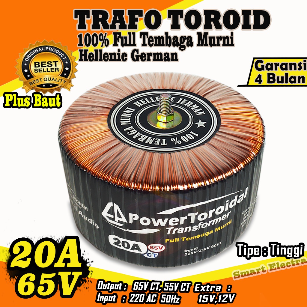 Powertoroidal Toroid Transformer 20A (murni) 65V CT - 55V CT Full ...