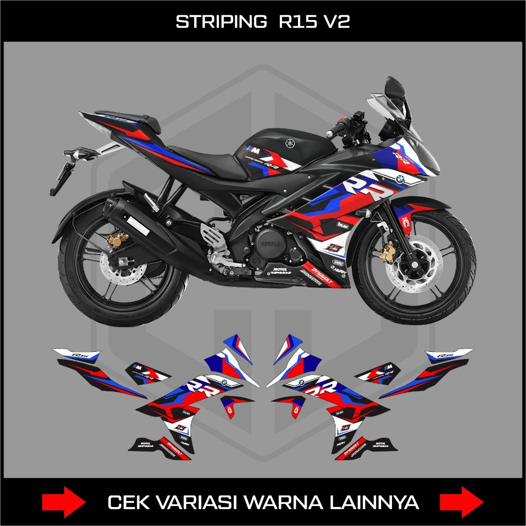 Yamaha R15 V2 BMW EDITION STRIPING STICKER / R15 V2 MOTORCYCLE BODY ...