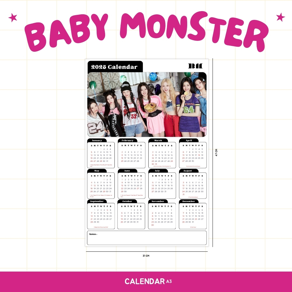 2025 KPOP BABYMONSTER CALENDAR + LAMINATED 2 SIDES OF IDOL BIAS BABY ...