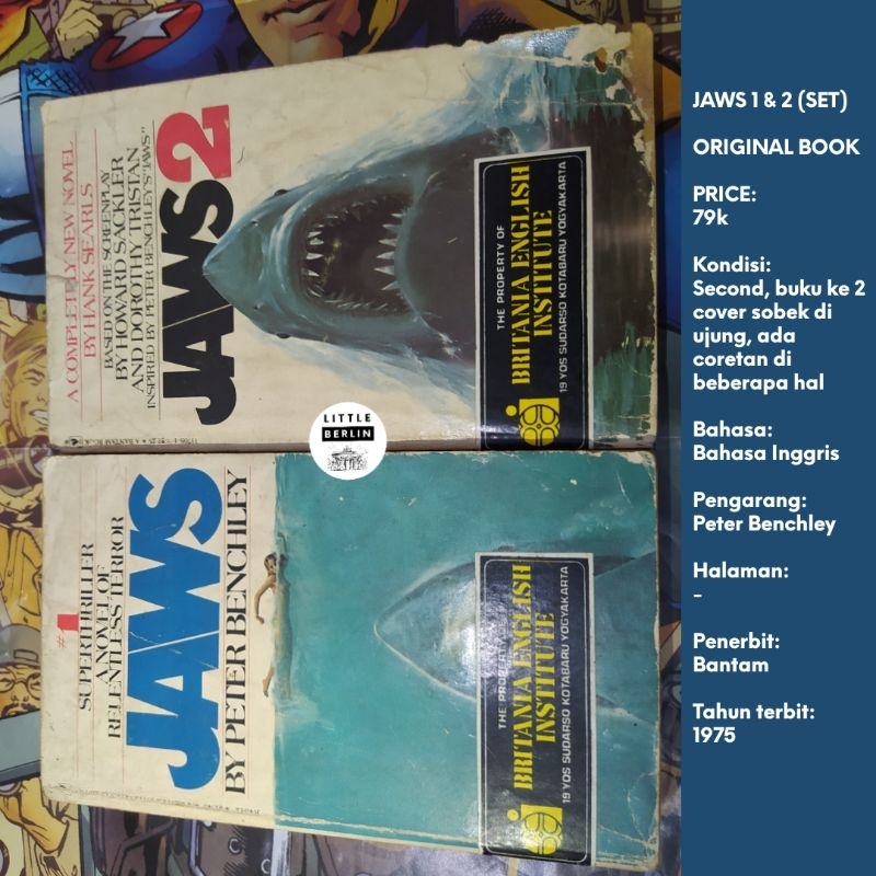 Original Novel JAWS 1 & 2 Peter Benchley English Mass Market Paperback ...
