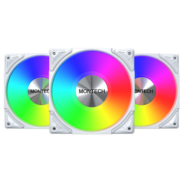 Montech METAL PRO 12 ARGB PWM WHITE TRIPLE FAN PACK 120MM CASE FAN ...