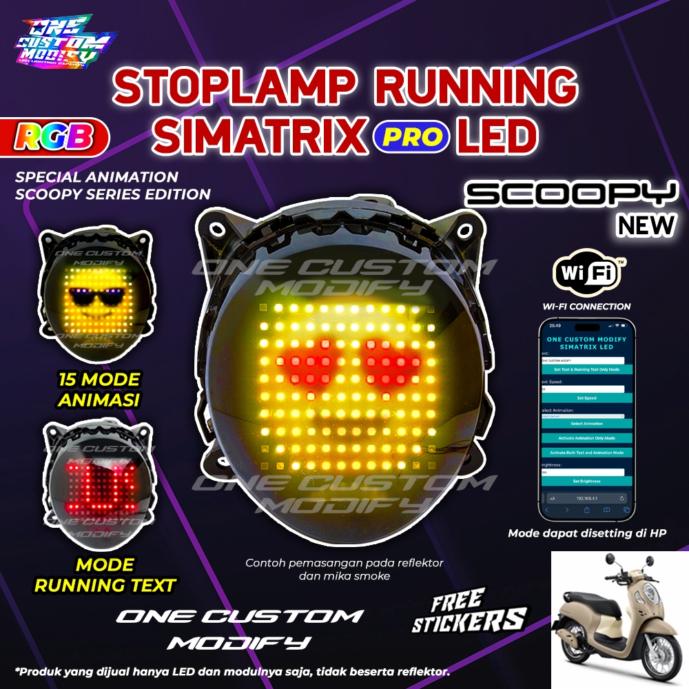 Stoplamp Running Text Animation Scoopy New Simatrix Pro RGB LED Brake ...