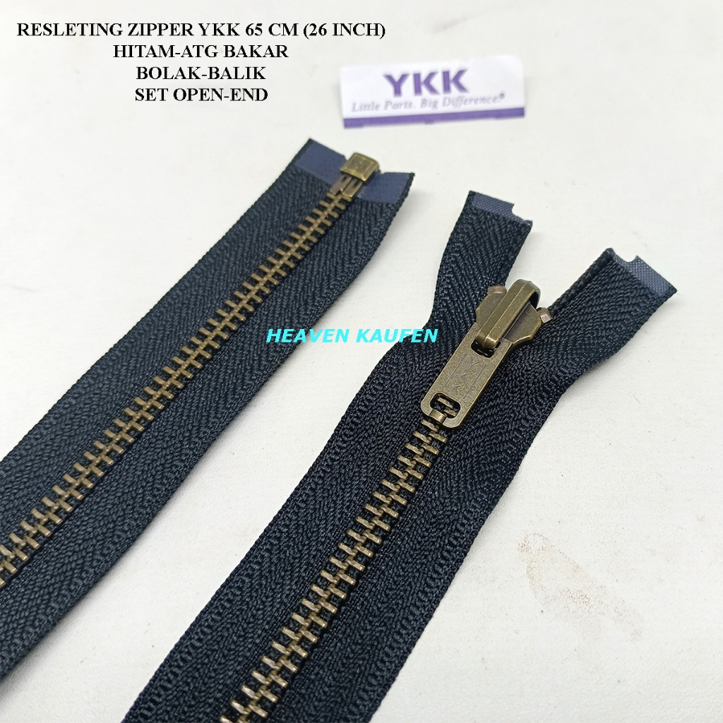 Resleting Zipper Jaket YKK 65 cm Atau 26 inch Warna Hitam - ATG Bakar Model Set Open - End Bolak ...