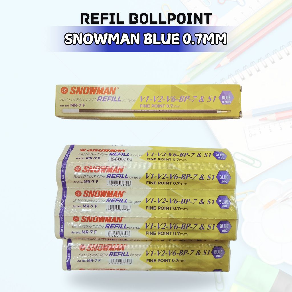 Snowman Refill Fine Point 0.7 mm v1 v2 v6 bp-7 & S1 Blue Color 12 Pcs ...