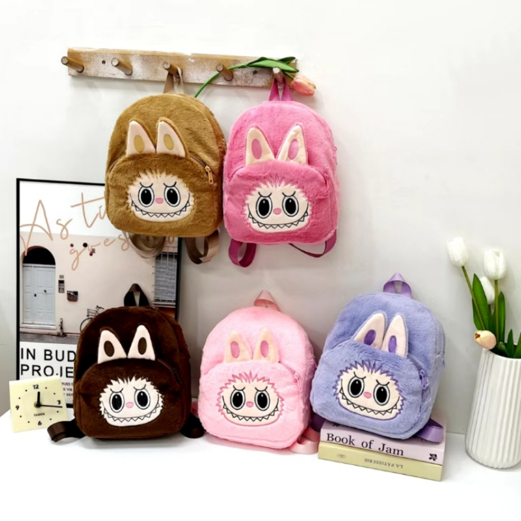 Labubu Kindergarten/Primary School Backpack - Soft Fur Backpack ...