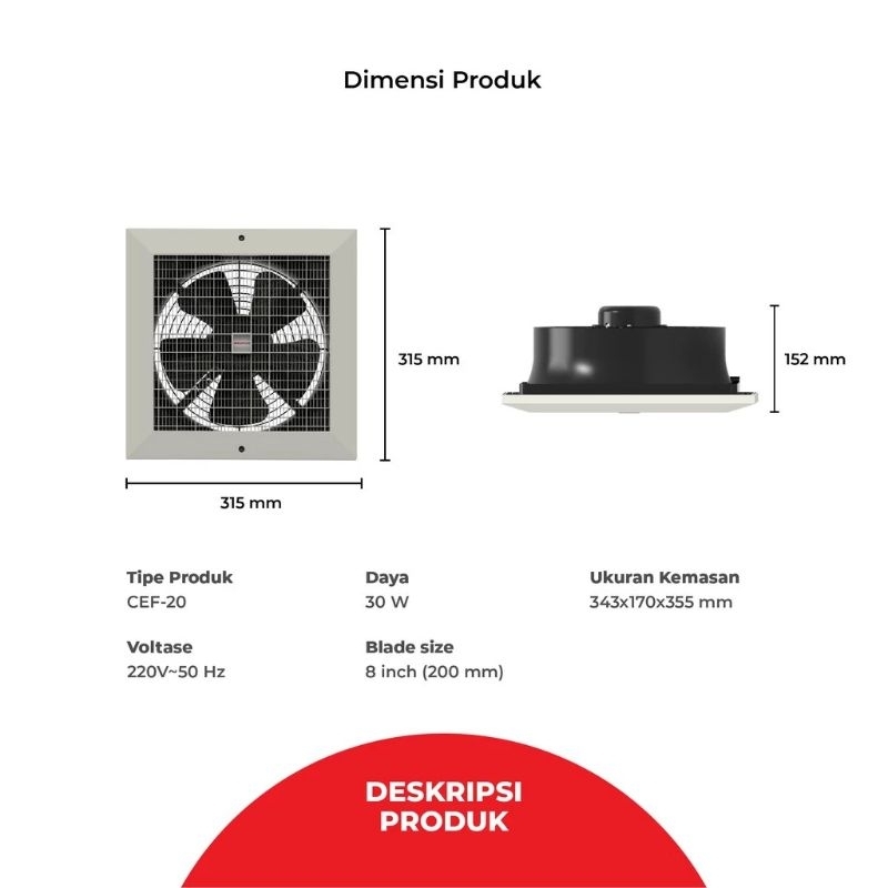Maspion Exhaust Fan Ceiling CEF 20 8 inch /20 cm Ceiling | Shopee Malaysia