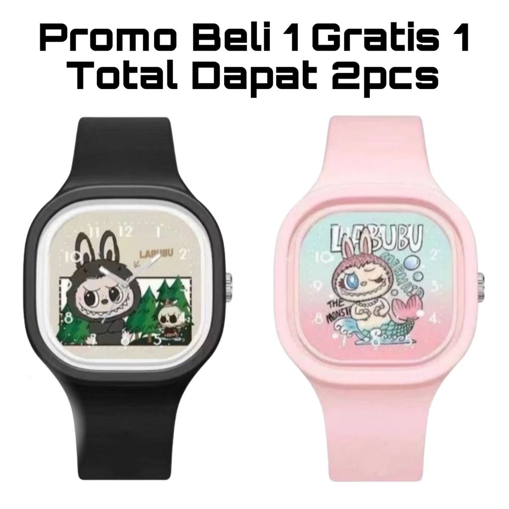 Buy 1 get 1 free Labubu Children's Watch Square Box Analog rubber ...