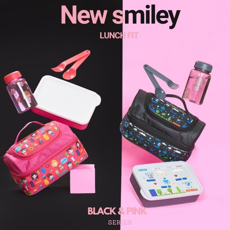 New Premium Smiley Set Black & Pink Set of 4 PCS / Children's lunch bag ...