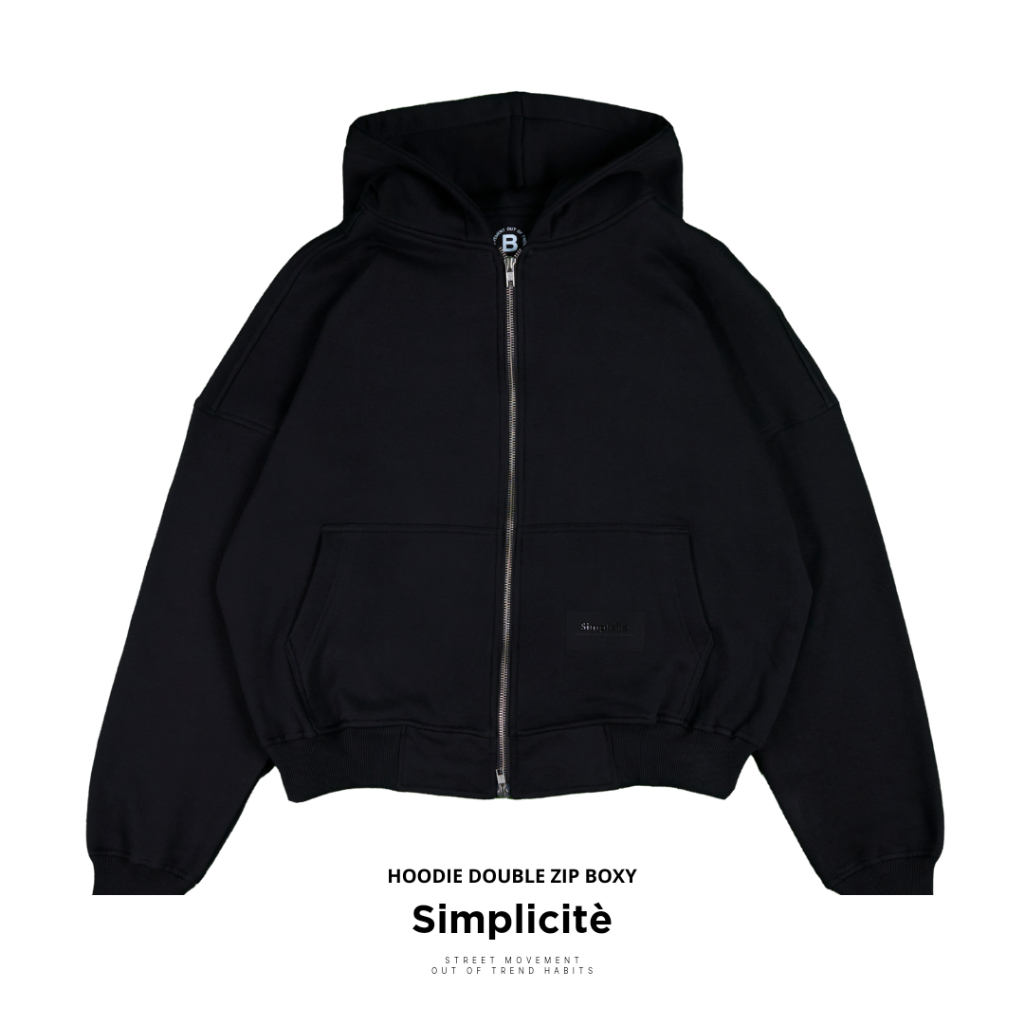 Smooth BASIC Jacket Cotton Fleece Boxy Double Zip Hoodie Black Simplicite Series | Shopee Malaysia
