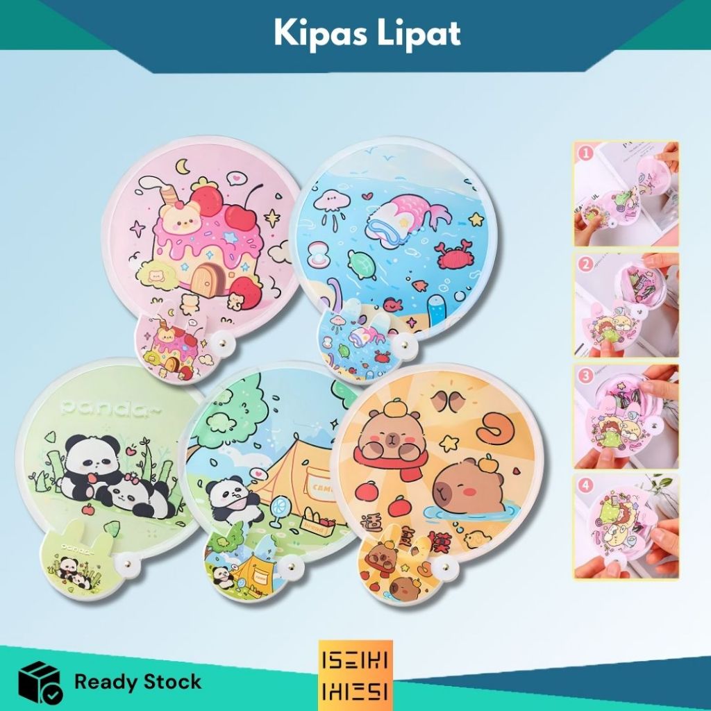 Practical Cute Panda Capybara Cartoon Motif Mini Portable Round Folding ...