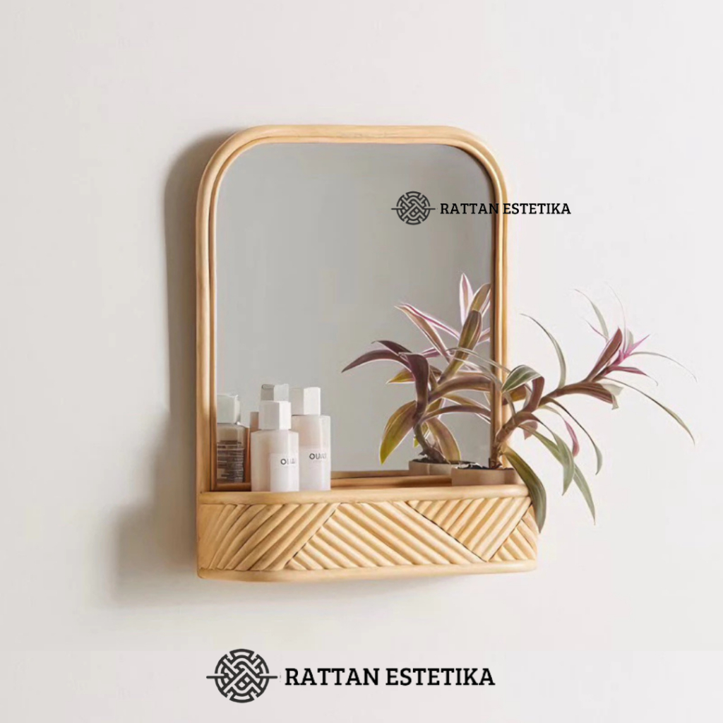 Rattan Mirror with Multipurpose Shelf - Rattan Mirror Shelf for Room ...