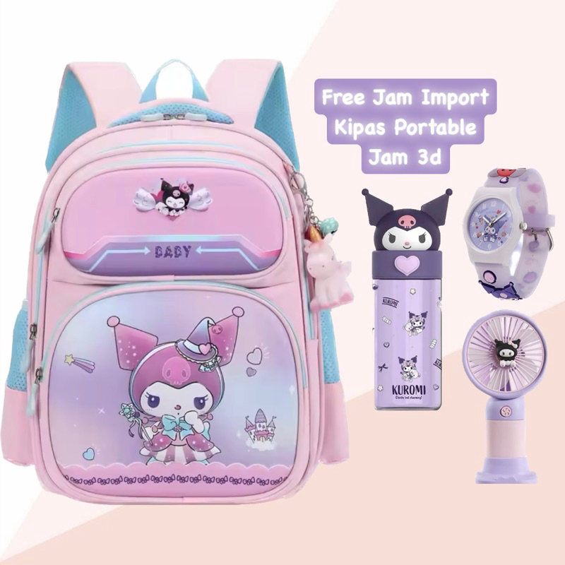 Sanrio Baby Kuromi School Backpack 7in1 Complete Package Clock Bottle ...