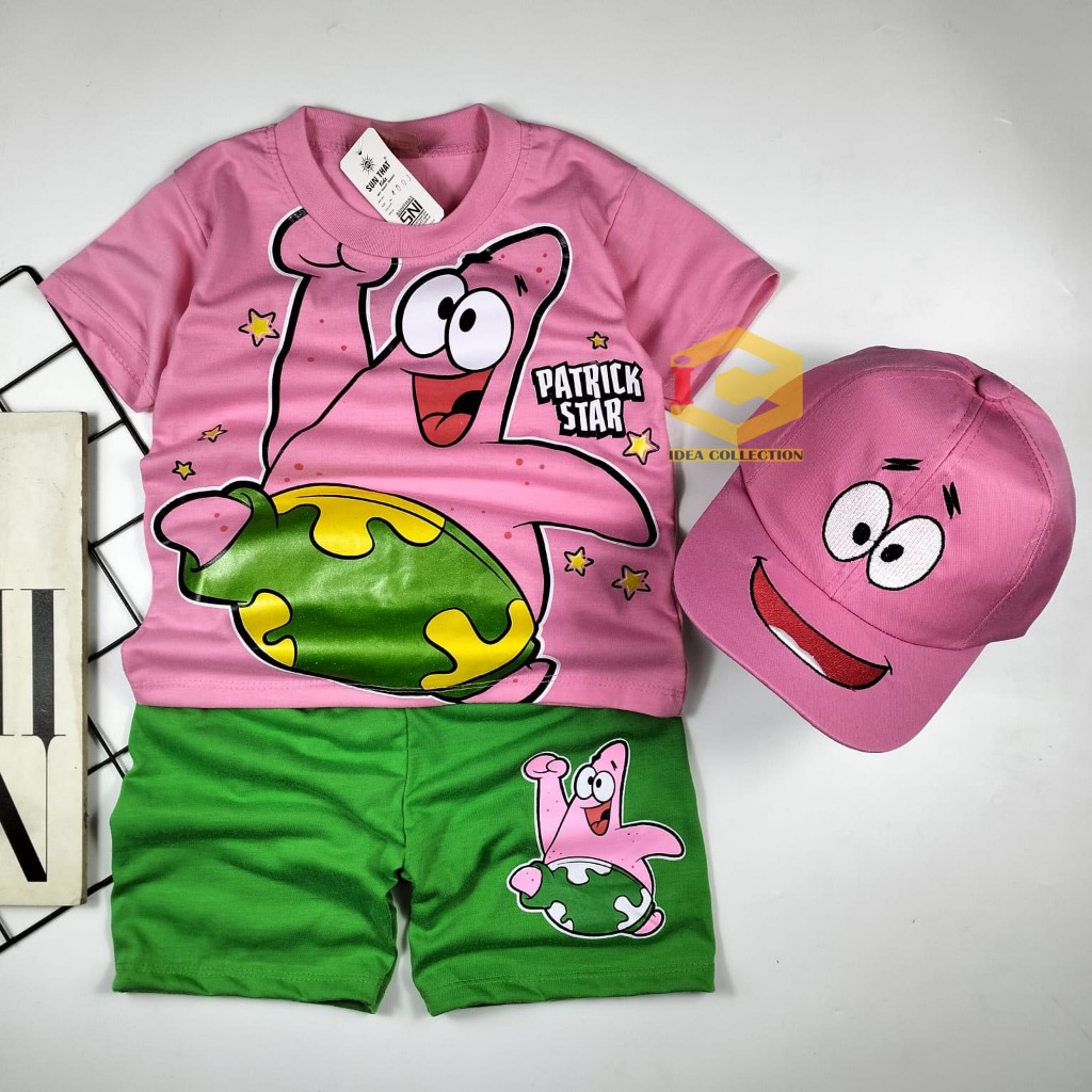 HIJAU IDC Patrick Star Spongebob Kids Clothes Set + Cute Pink Green ...