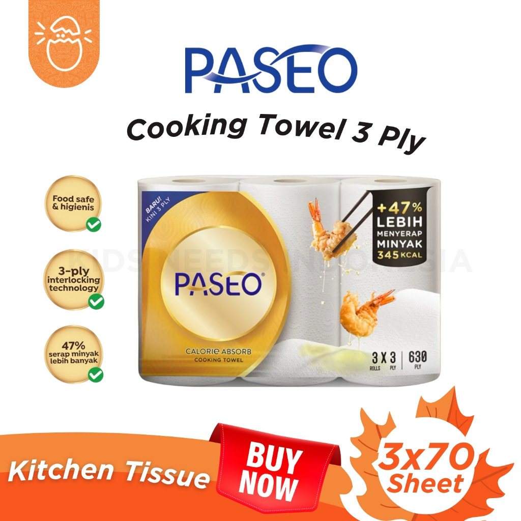 Paseo Calorie Absorb Cooking Kitchen Towel Kitchen Tissue 3 Rolls 70s ...