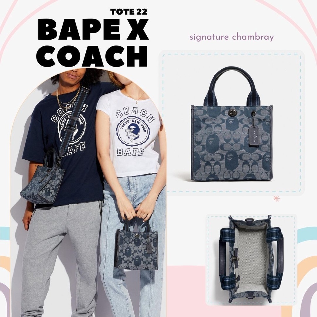 Coach x Bape Tote 22 Bag in Signature Jacquard C5824 | Shopee Malaysia