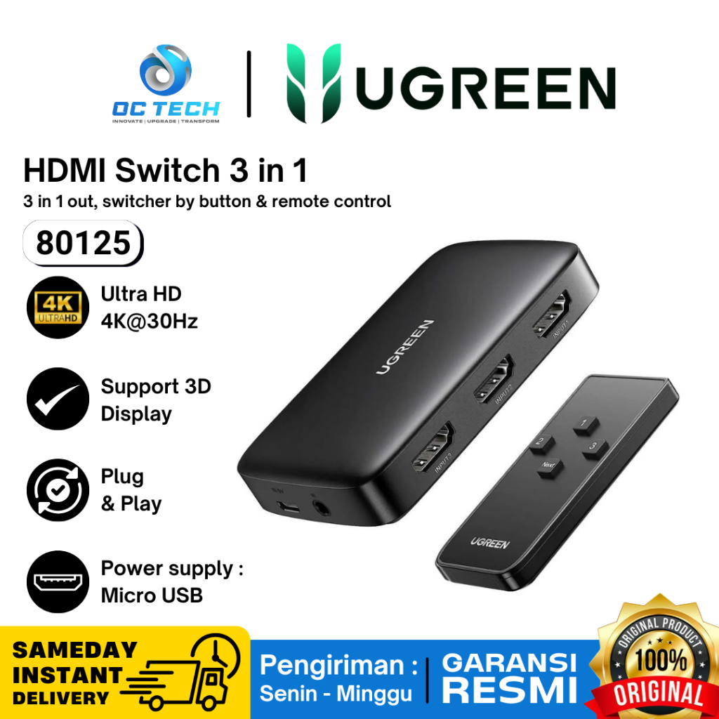 Hdmi Switcher 3 In 1 Out Remote 4K 3D Display TV Monitor HDMI Switch ...