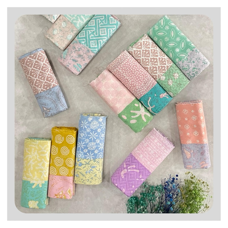 Doby stamped pastel ayuan batik cloth, plain dobby set (ask for stock ...