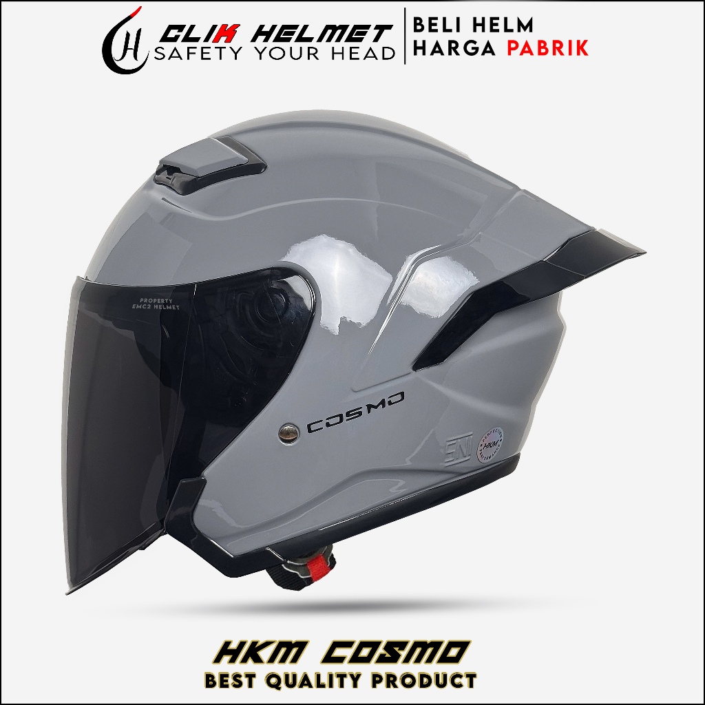 HITAM Hkm COSMO Half Face Helmet | Gray Glossy Black Glass | Handsome ...