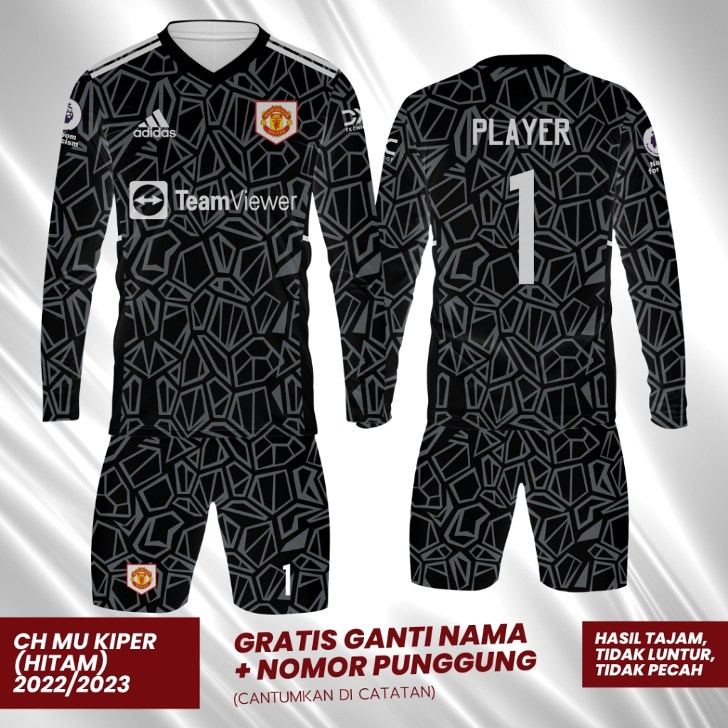 HITAM Ch MU Goalkeeper Jersey Black Long Sleeve|Free to change name and ...