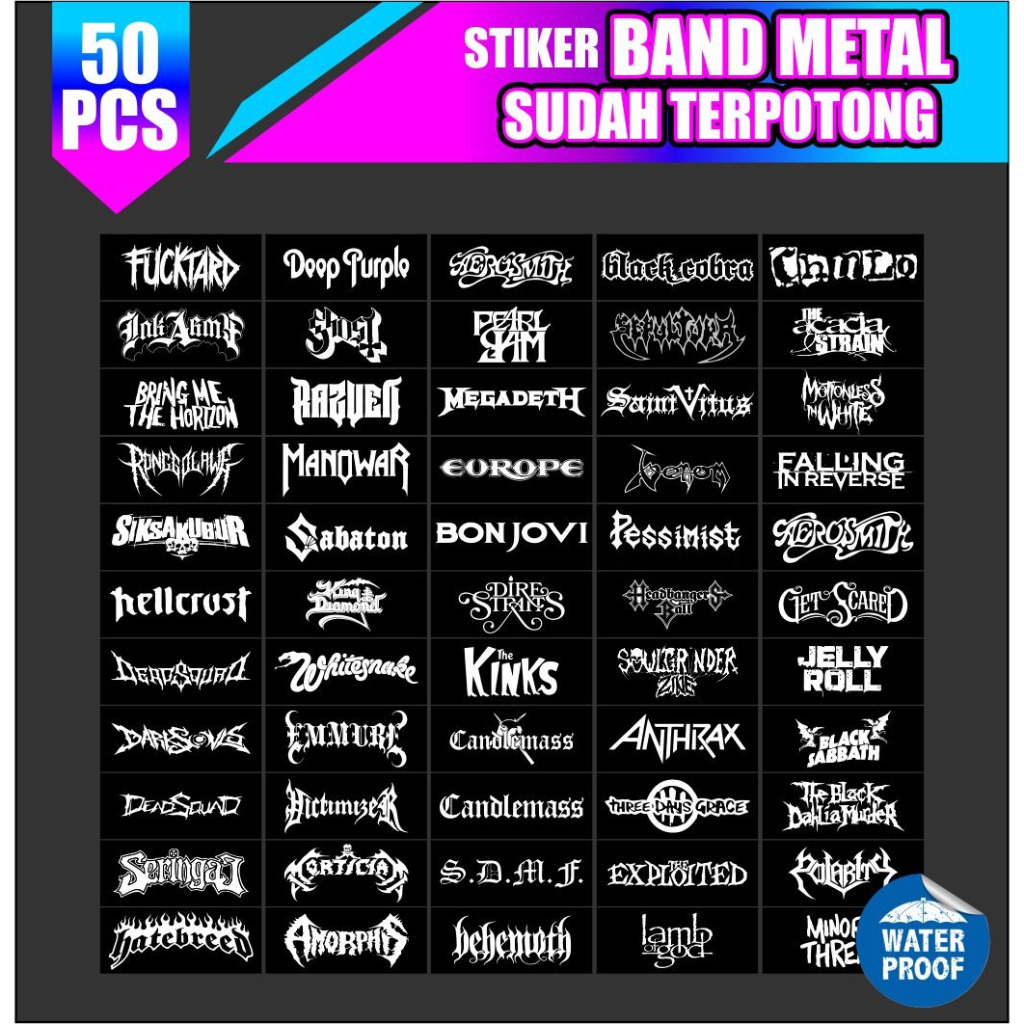 Black white series Metal Band stickers have been cut in a box of 50 Pcs ...