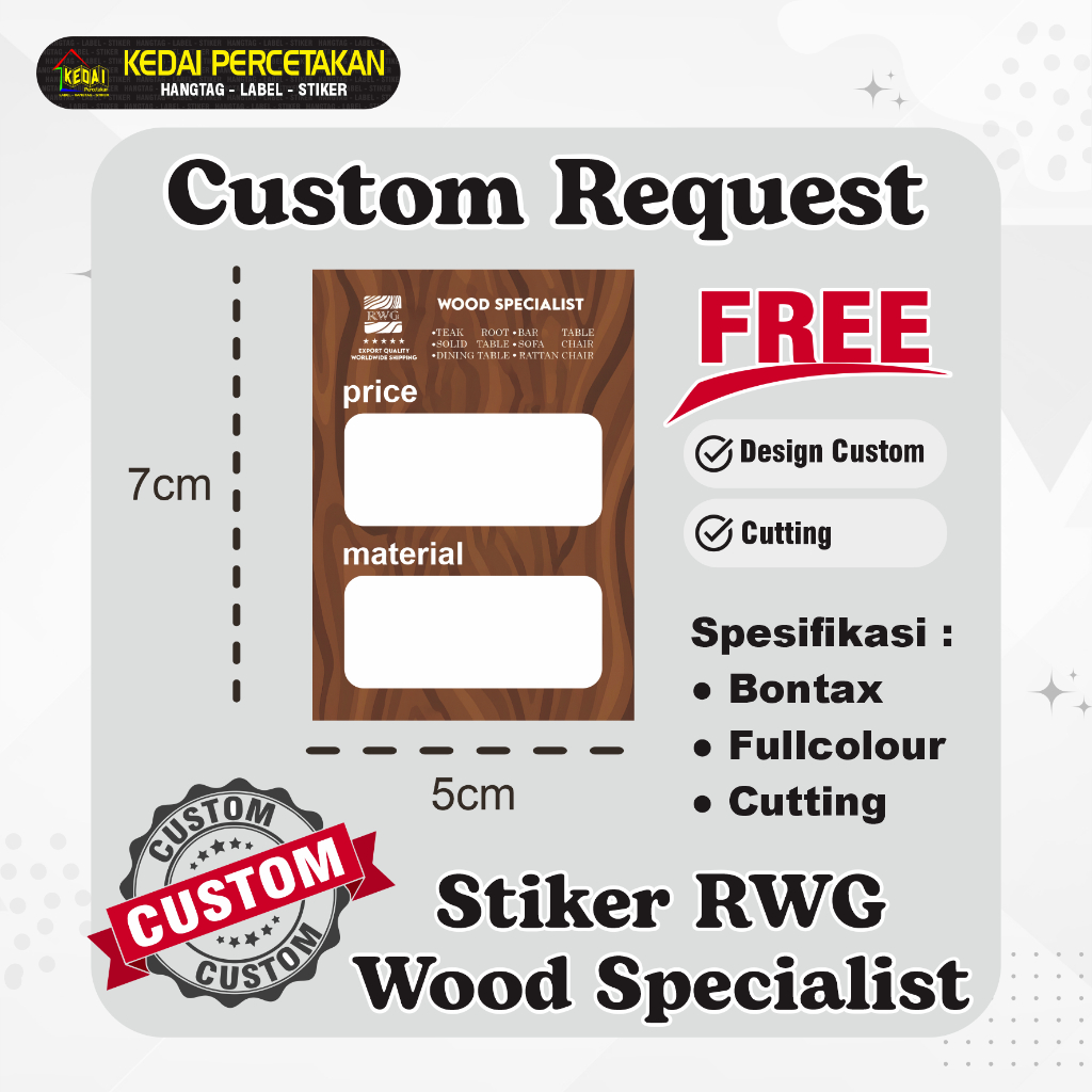 Rwg WOOD SPECIALIST STICKER PRINTING LABEL STICKER PACKAGING CUSTOM ...