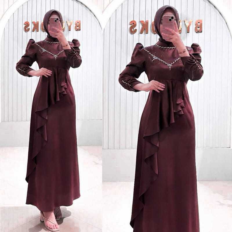 Aura Rashiqa Karisma Burgundy Dress Simple Luxurious Slim Fit | Mermaid ...