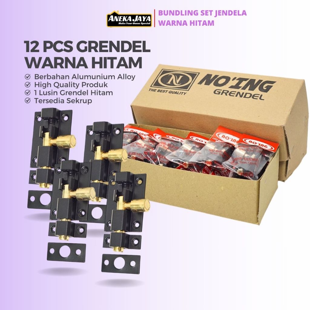 HITAM (1 Box Contains 12pcs) Black 2 inch Slot Grendel For Window And ...