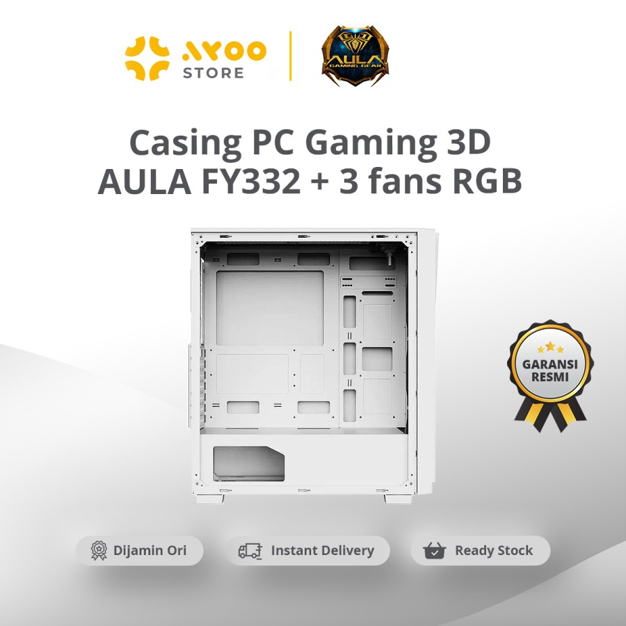 Aula 3D Gaming PC Casing Design FY332 includes 3 fans RGB - White ...