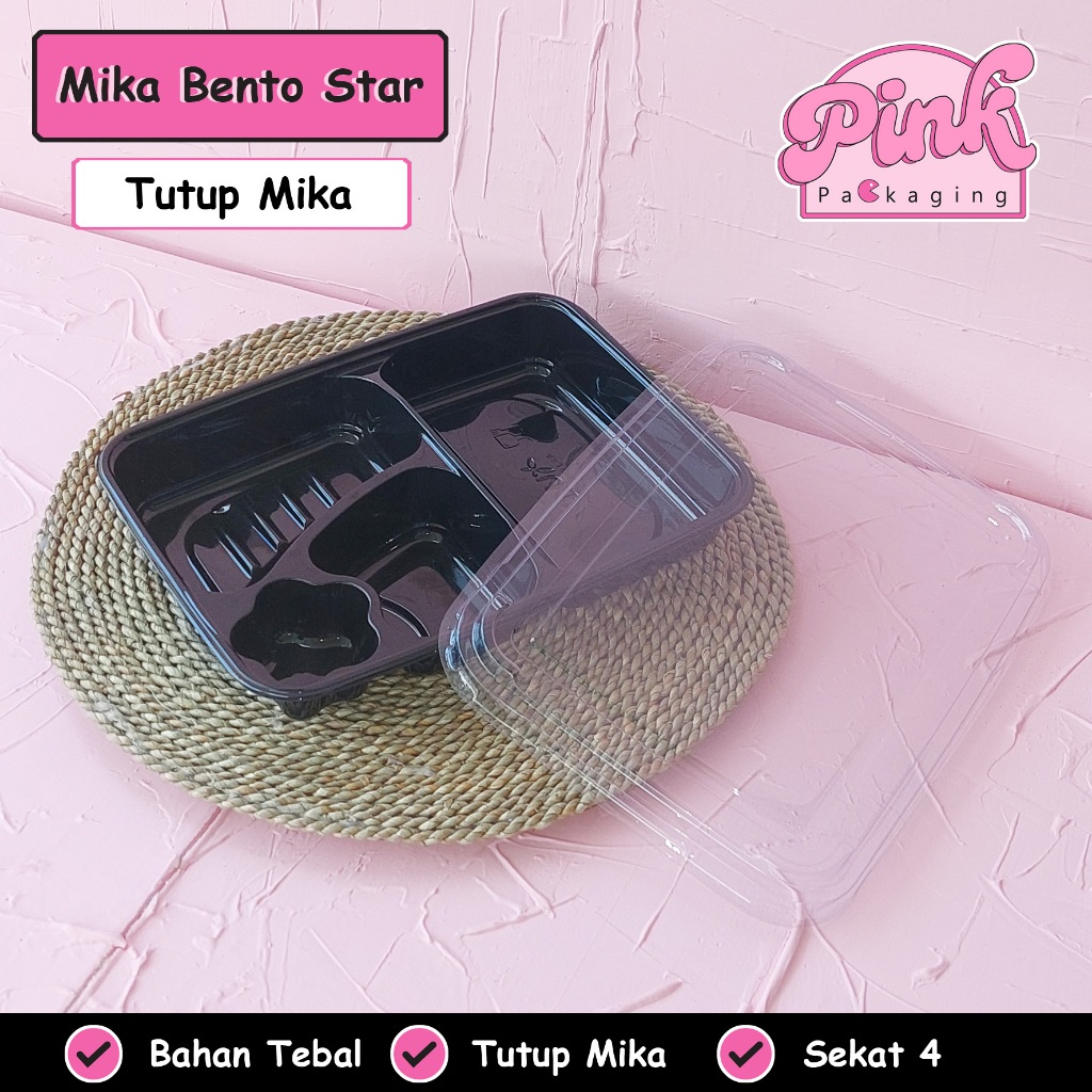 HITAM Mika Bento 4 Star Black Base + Lid / Mika Bento Tray Lunch Box 4 ...