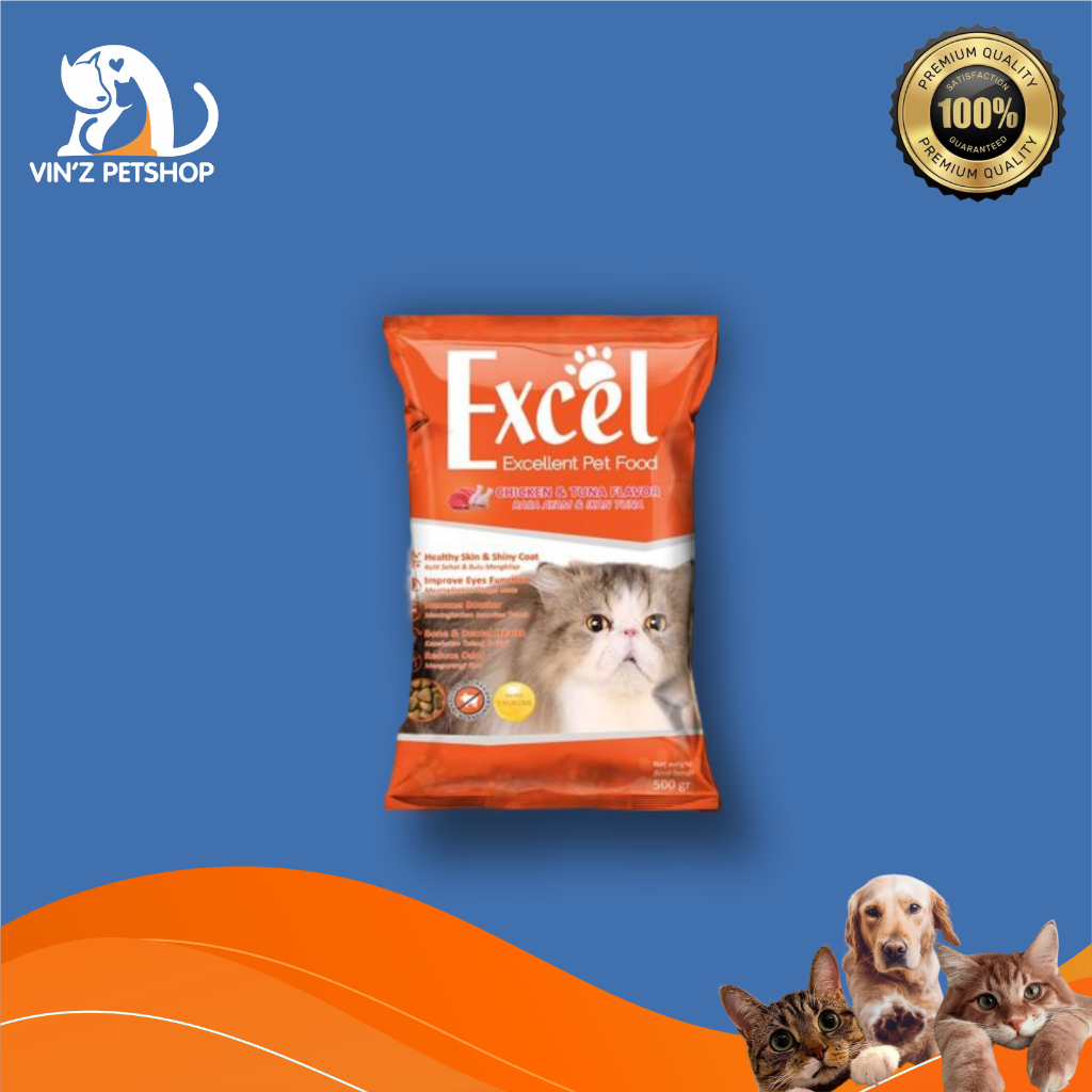 EXCEL 500G Dry Cat Food Tuna Chicken Catfood Triangular Shape 500g ...