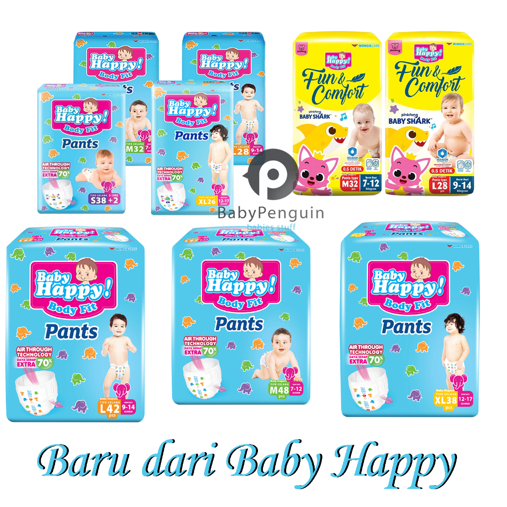 Baby HAPPY FIT Diapers/PINK FONG PANTS [S40/M32/L28 /XL26] (INSTANT ...