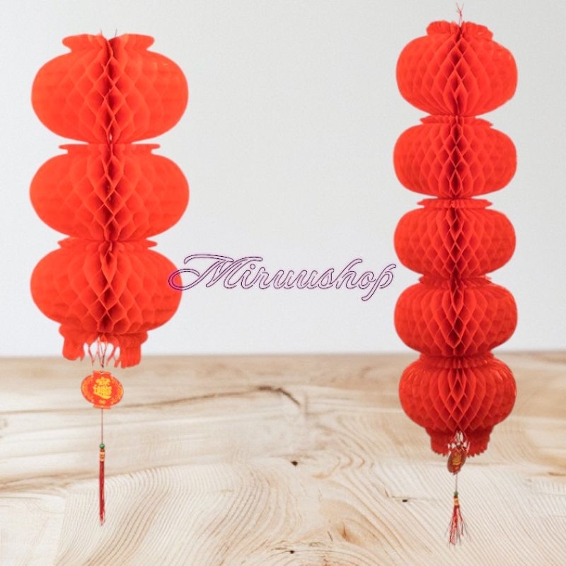 MERAH Round lanterns, a pair of 3 layers, 5 layers, 12 inch size, red ...