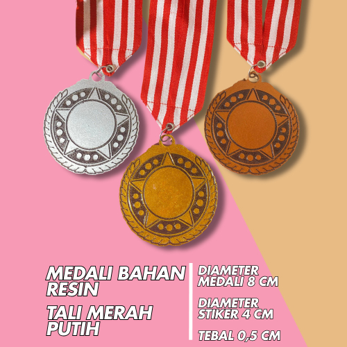 MERAH PUTIH Gold Silver Bronze Star Motif Medal Plus Red and White Rope ...