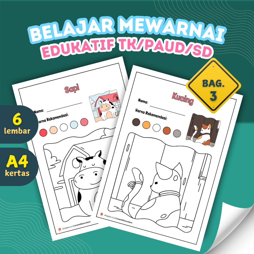 1m Colors - 6 Sheets Learning to Color Animals Bag. 3 + examples for ...