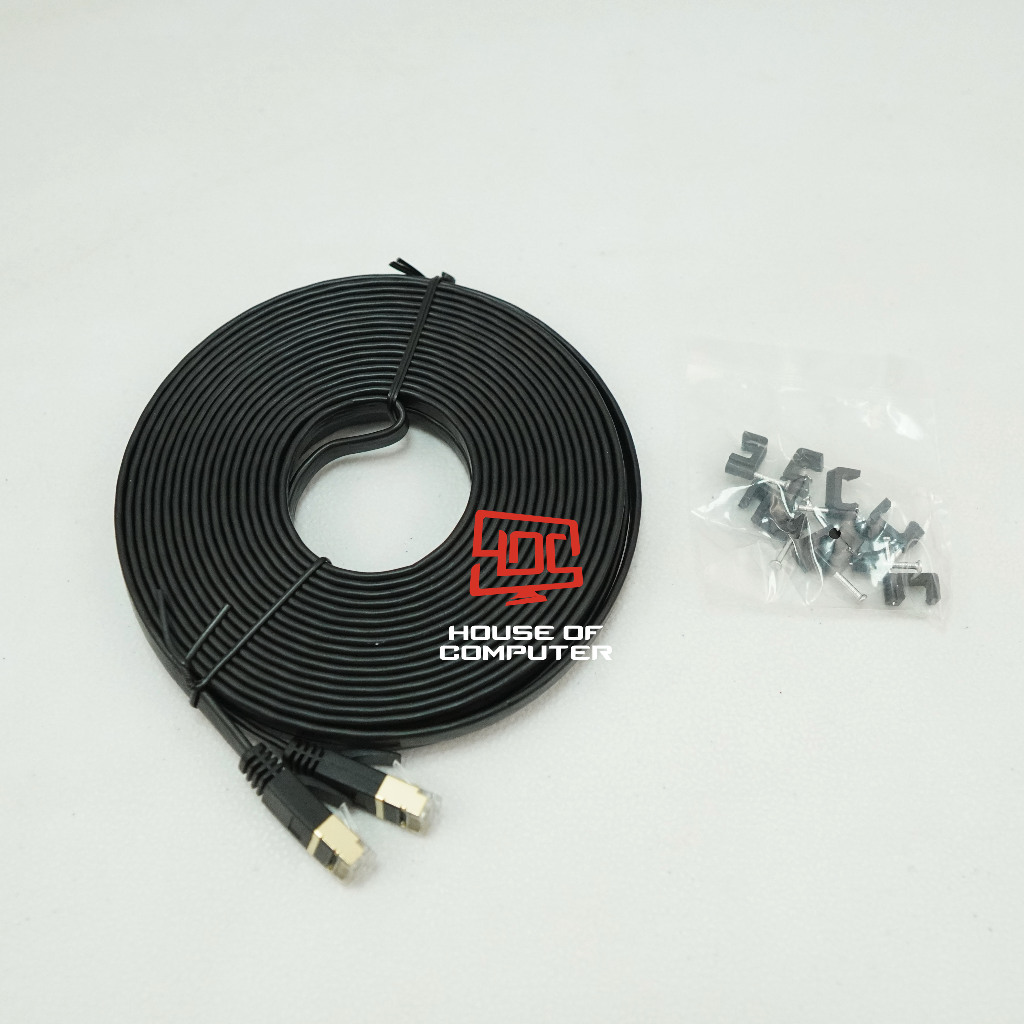 HITAM Cat LAN CABLE 7 10 METERS FLAT BLACK RJ45 ETHERNET | Shopee Malaysia
