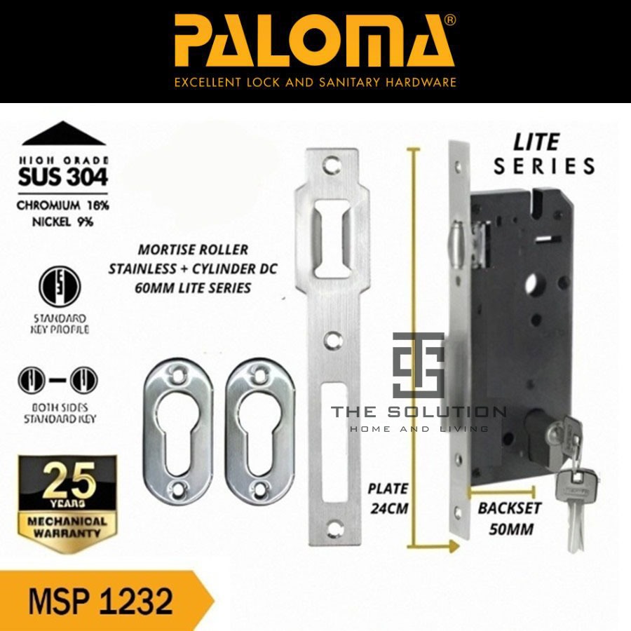 Paloma MSP 1232 Door Lock Body Mortise Swing Set 2 Leaves Stainless ...