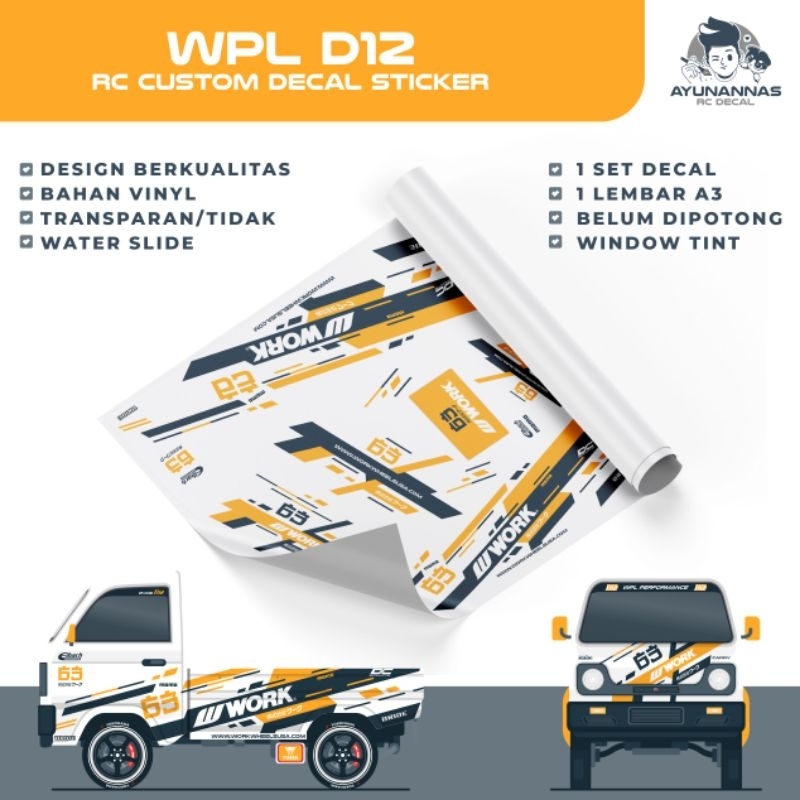 Rc WPL D12 1:10 scale work racing livery Sticker Decal | Shopee Malaysia