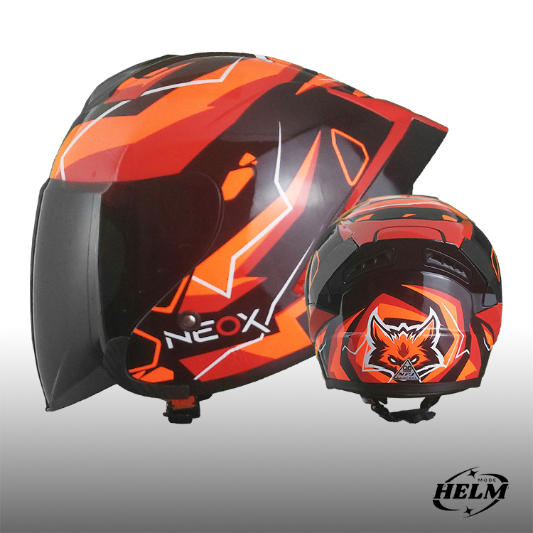 Nfj NEOX WOLF MOTIF | Solid HALF FACE HELMET | Sni STANDARD SMOKE VISOR ...