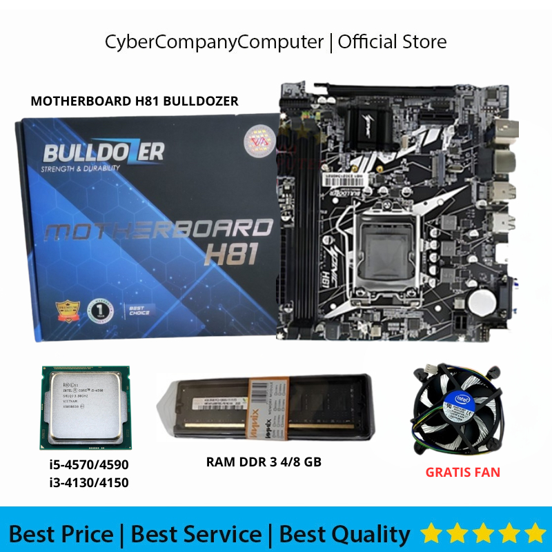 Bulldozer Mainboard Package H81- Mobo Socket LGA1150 DDR3- Core i3-4130 ...