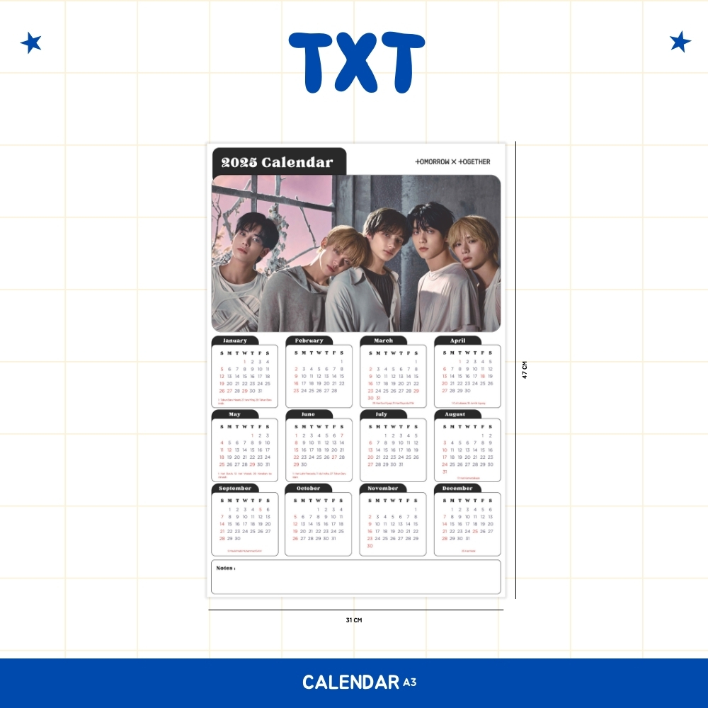2025 KPOP TXT CALENDAR + LAMINATED 2 SIDES OF KOREAN IDOL BIAS ...